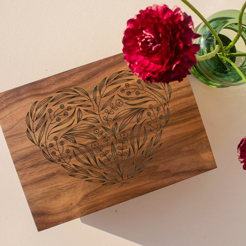 Floral Heart Wood Keepsake Box | Custom Jewelry Box | Hereafter