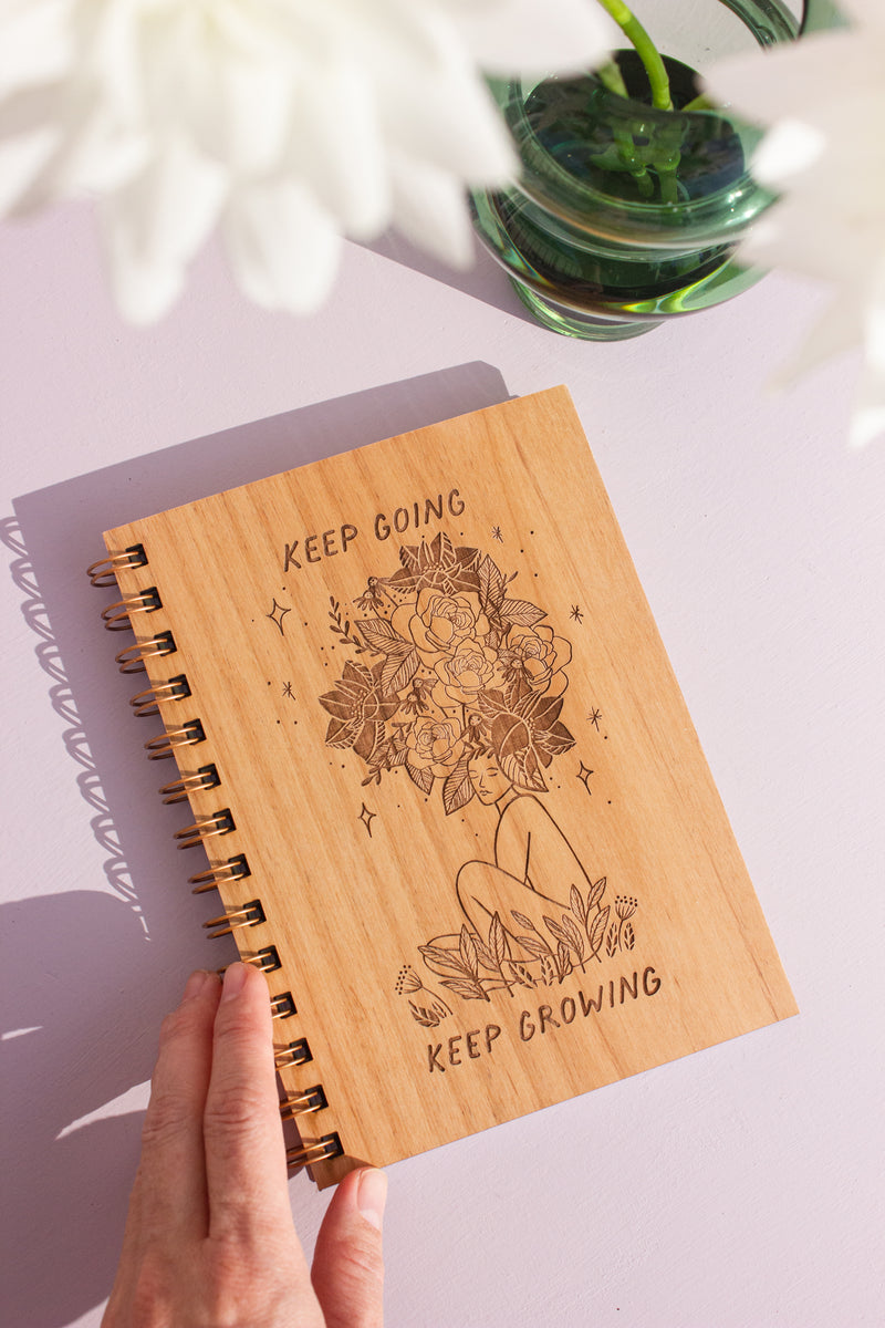 Keep Going Keep Growing Wood Journal | Hereafter
